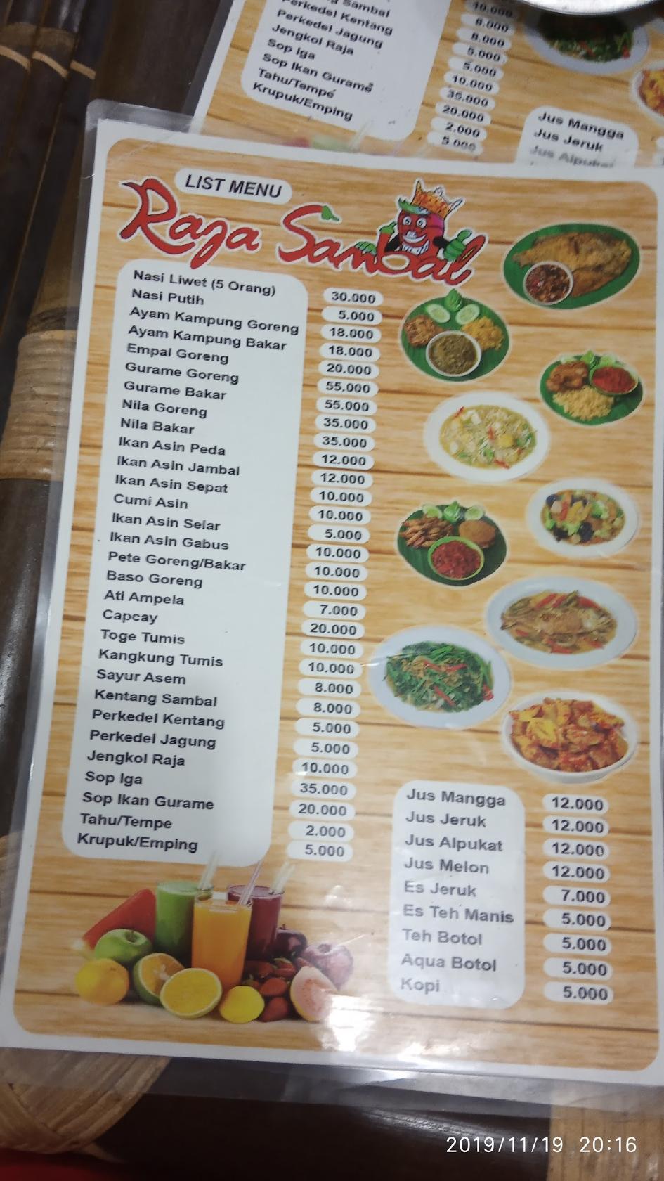Menu at Raja Sambal Khas Sunda restaurant, Bekasi Regency