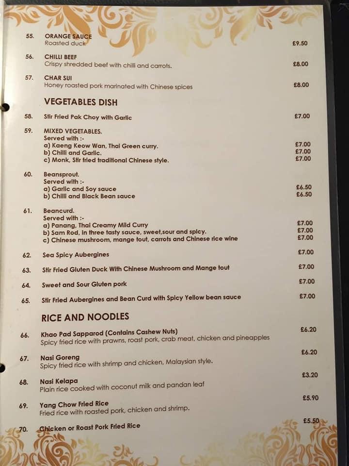 Menu at Thai Shire restaurant, Chipping Norton