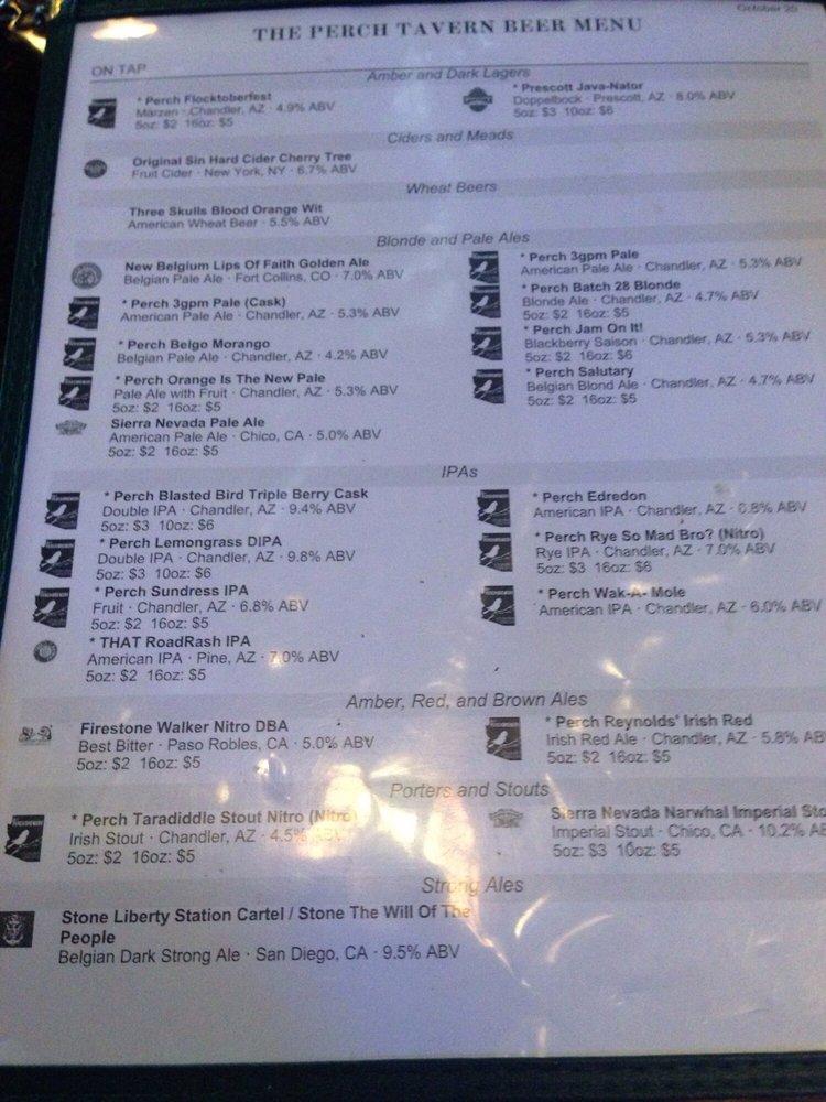 Menu at The Perch Brewery pub & bar, Chandler