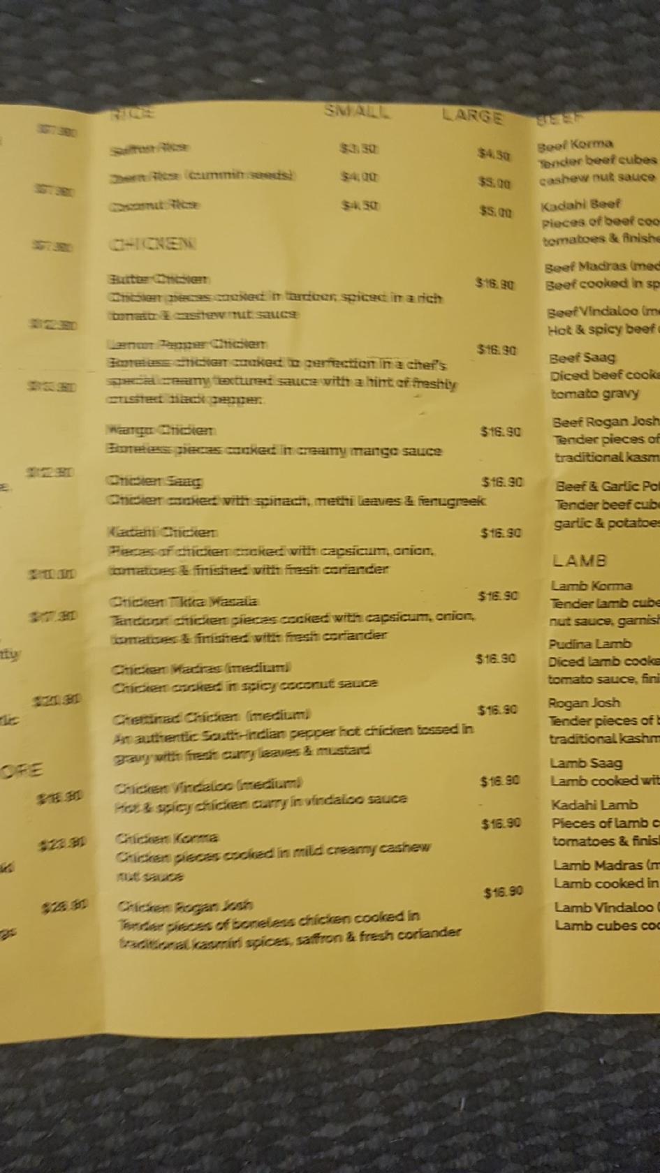 Menu at Gunnedah Indian Restaurant, Gunnedah