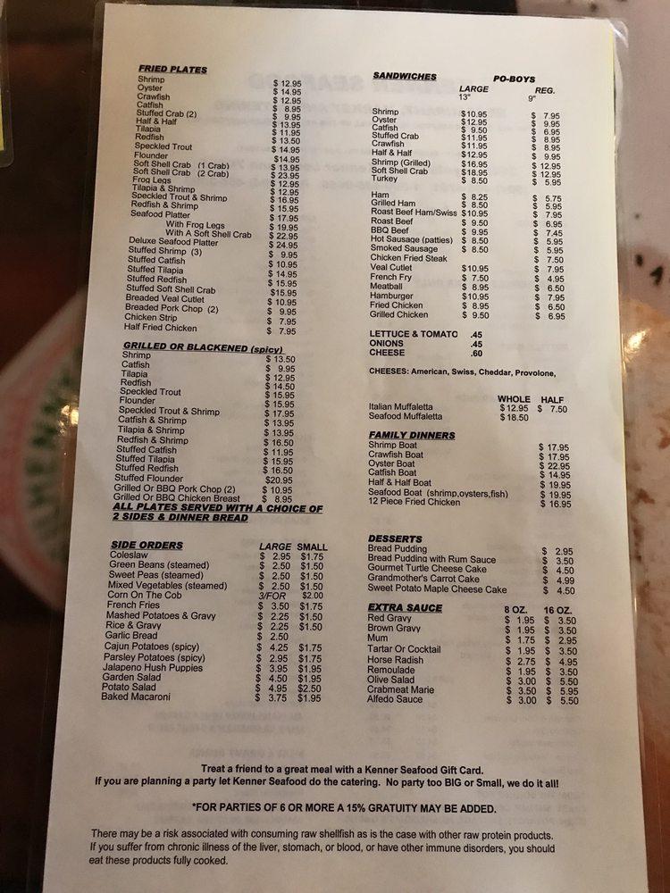 Menu at Kenner Seafood, Market, Restaurant & Catering, Kenner