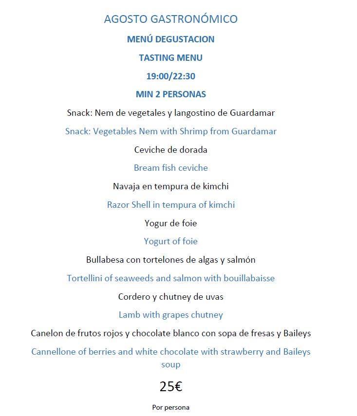 Menu at Restaurante Le Bleu, Guardamar del Segura