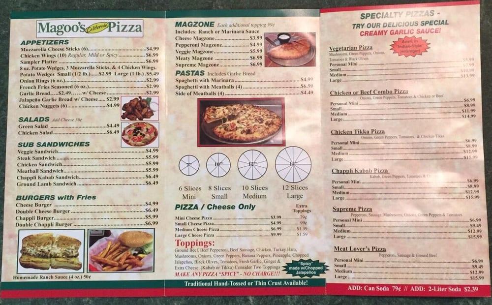 Menu at Magoo's California Pizza pizzeria, Avon, US-36