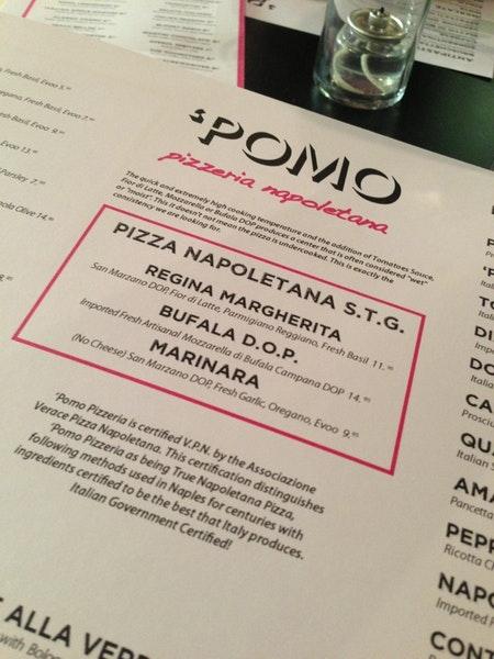 Menu at Pomo Pizzeria, Phoenix