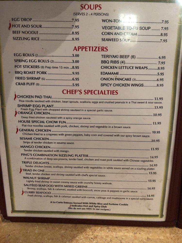 Menu at Ping's Cafe, Fountain Hills
