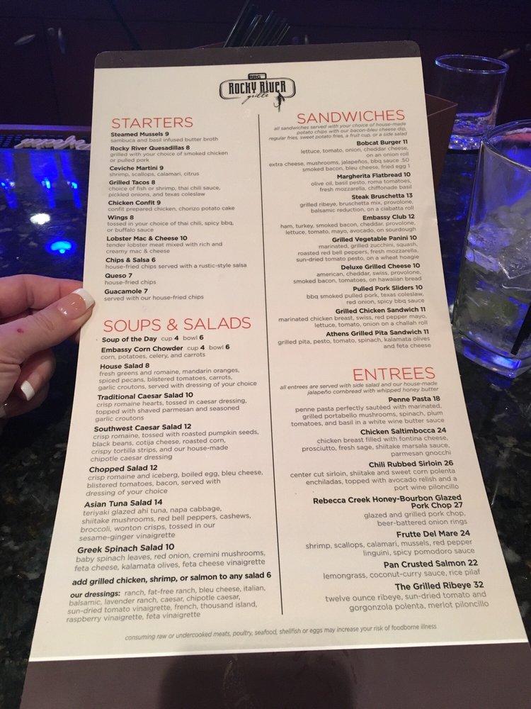 Menu at Rocky River Grille restaurant, San Marcos