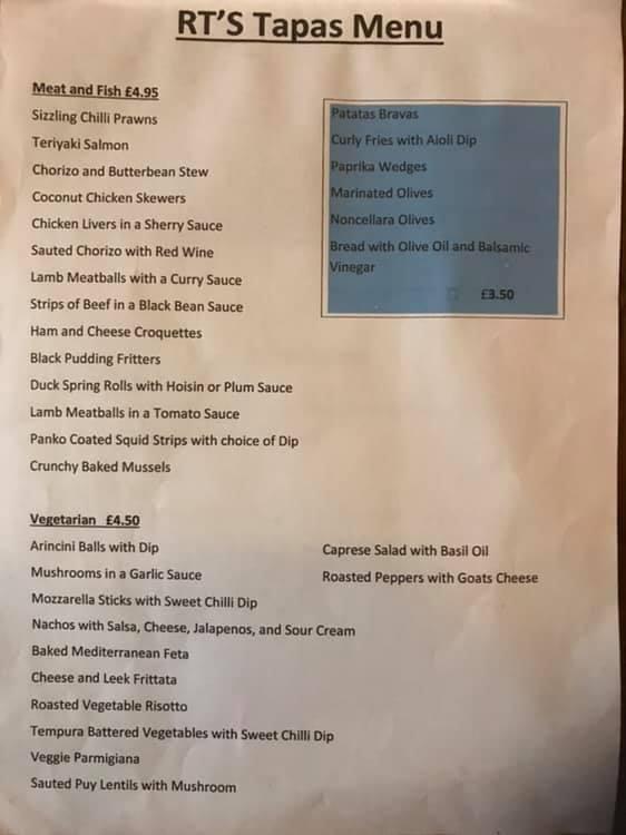 Menu at Rumblin Tum cafe, Moffat