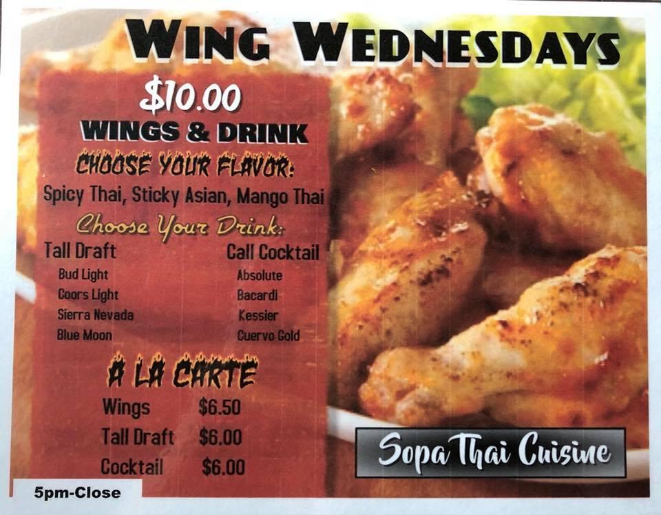 Menu at SOPA Thai Cuisine pub & bar, Yuba City