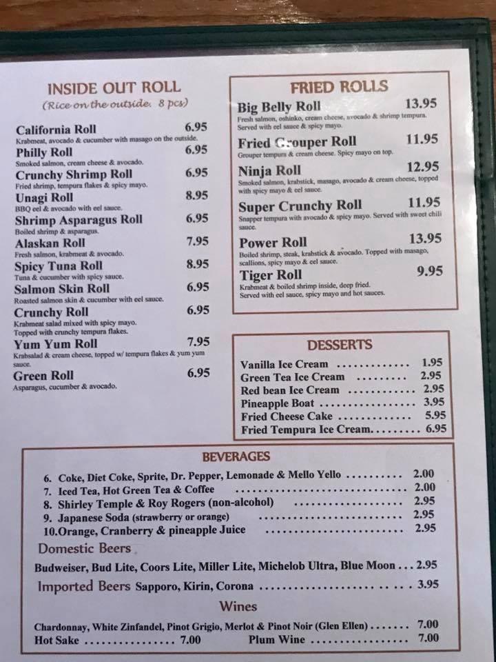 Menu at Samurai Japanese Steakhouse Hibachi & Sushi Bar, Andalusia