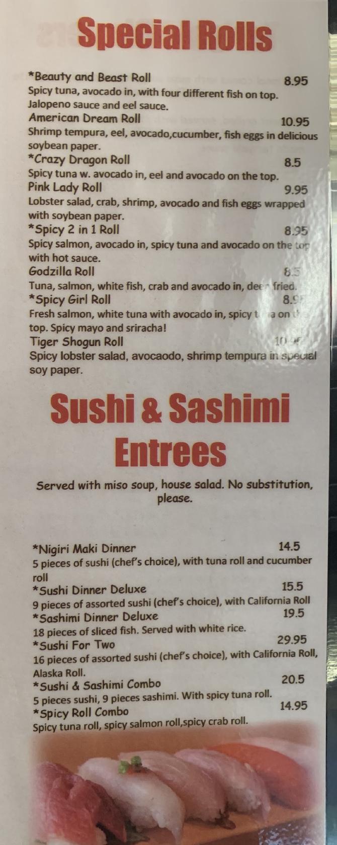 Menu at Yummy Sushi restaurant, Elyria