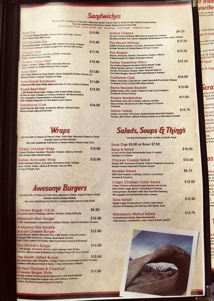 Carta de Alabama Hills Cafe & Bakery, Lone Pine