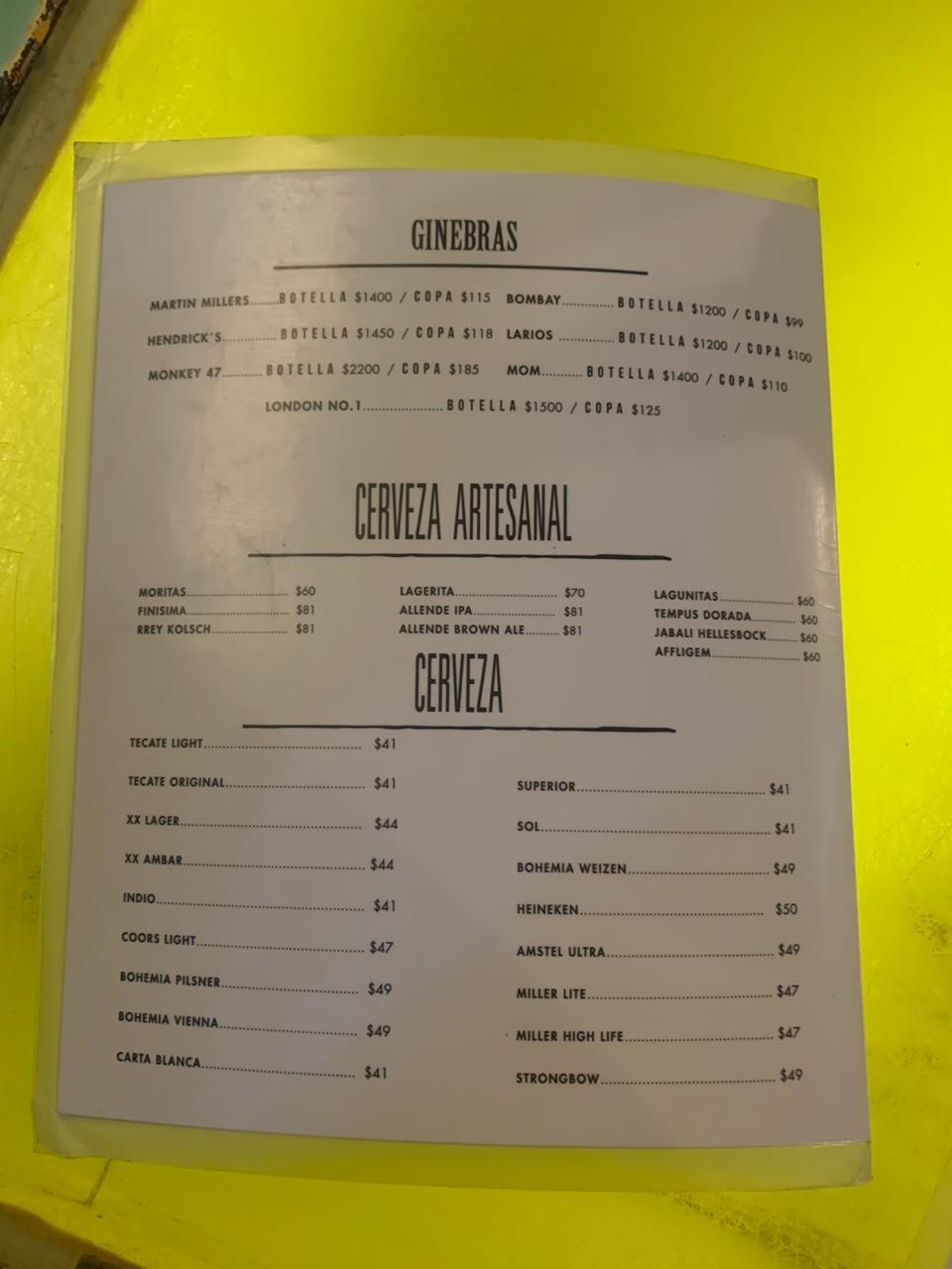Carta del pub y bar Botanero Moritas Insurgentes, Monterrey, Av ...