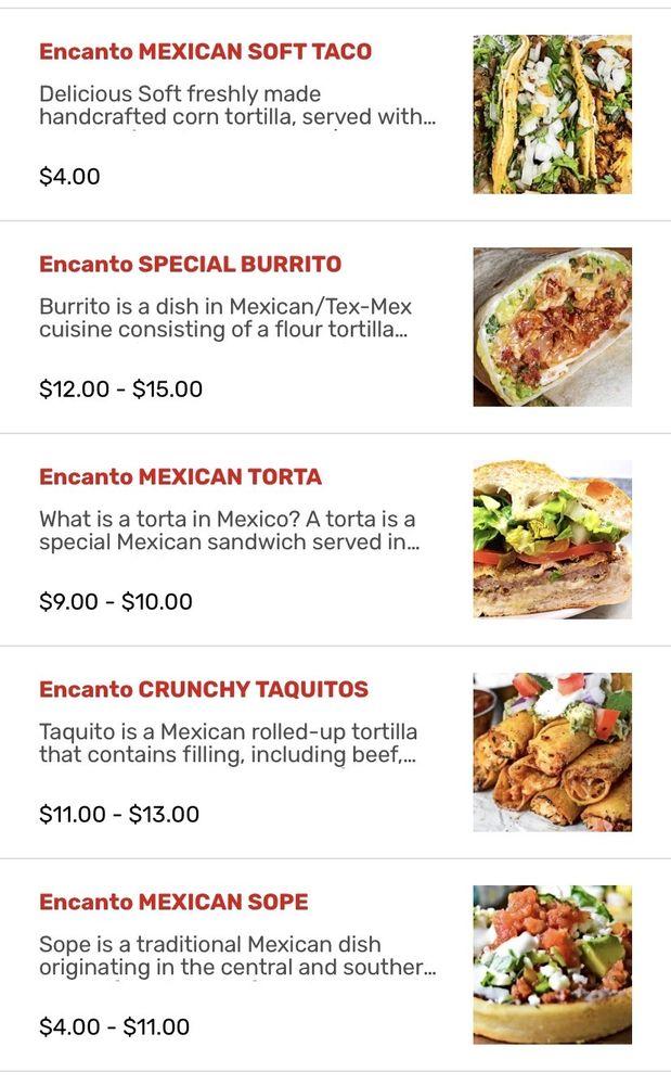 Menu at El Encanto Latino, Arlington