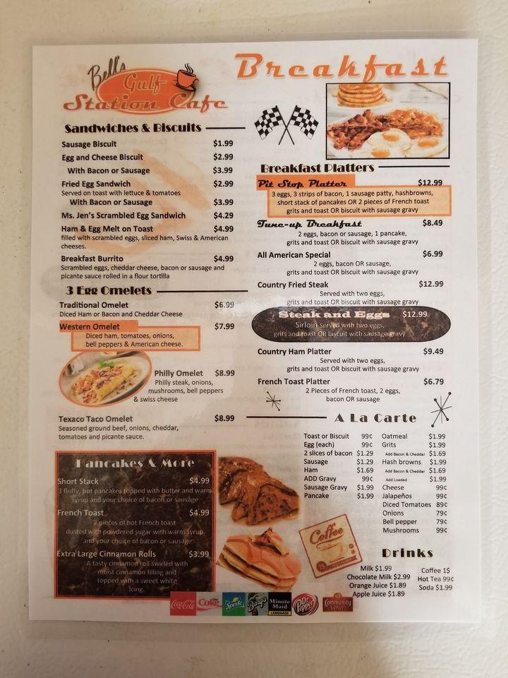 Menu at Gulf Station Cafe, Many