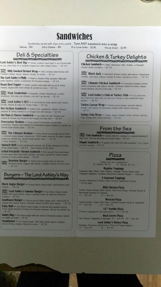 Menu at Lord Ashley's Pub, Indianapolis, Pendleton Pike