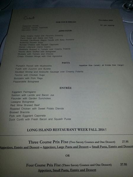 Menu at Orto restaurant, Miller Place
