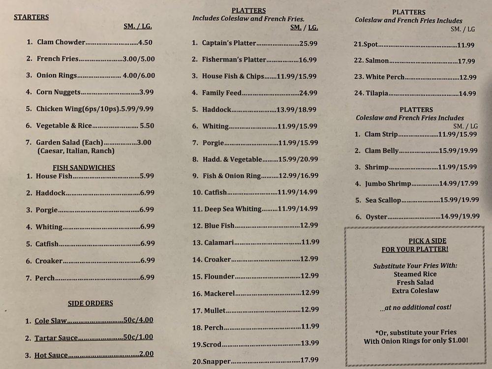 Menu at Pisces restaurant, Boston