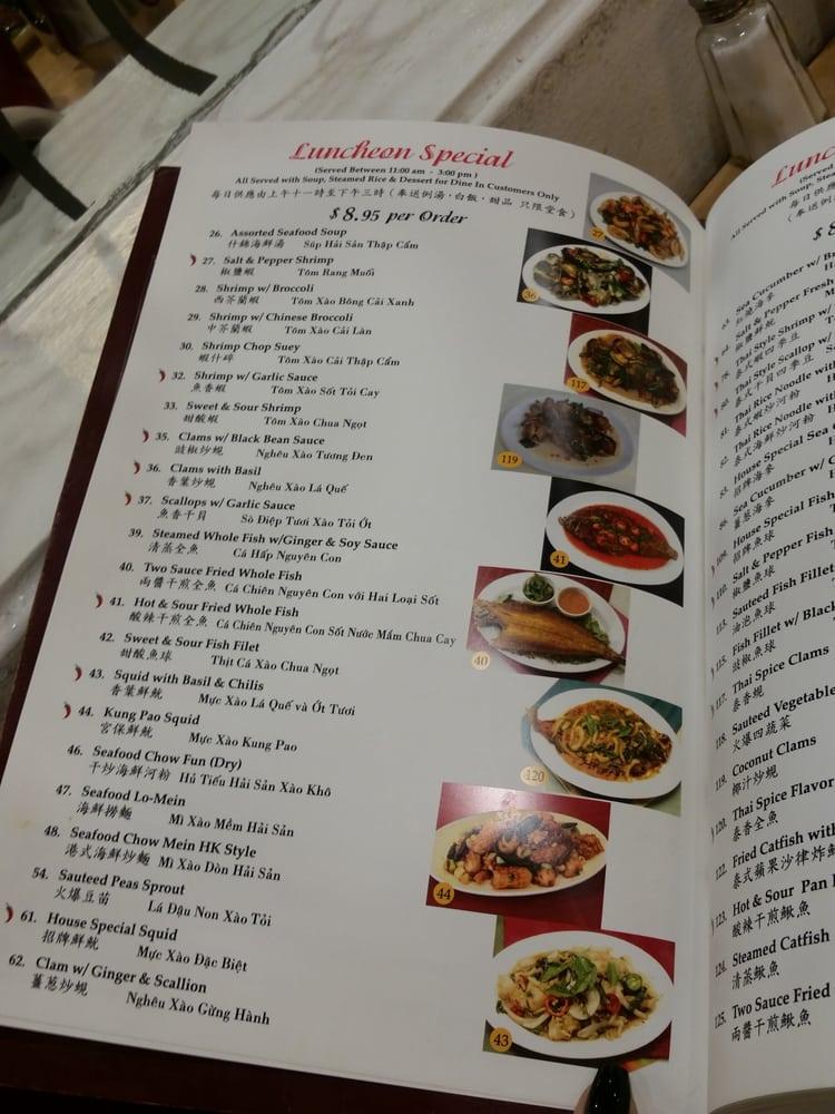 Menu at Seafood Cove restaurant, Garden Grove, Westminster Blvd.