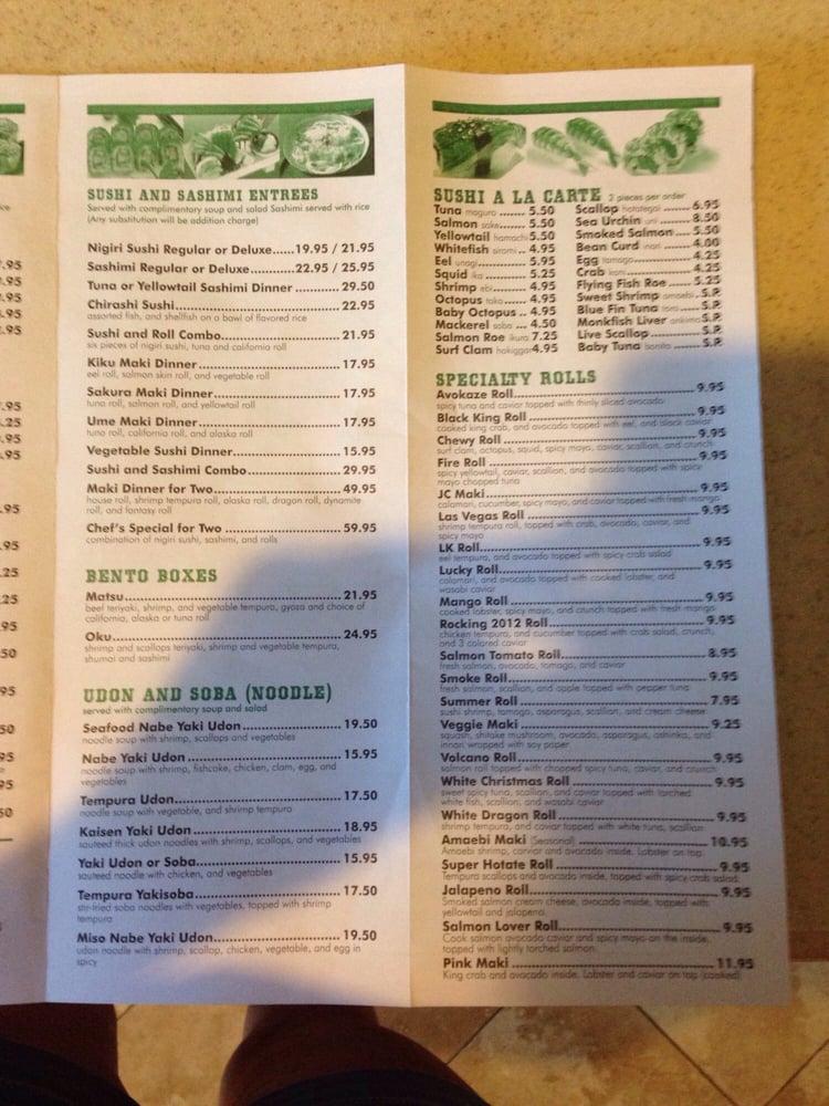 Carta del restaurante Wasabi House, Municipio del East Brunswick