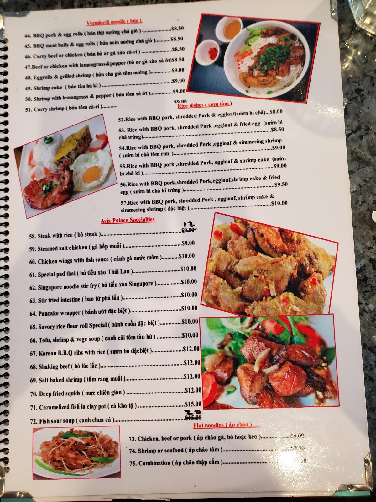Menu at Asian Palace restaurant, West Valley City, 3500 S