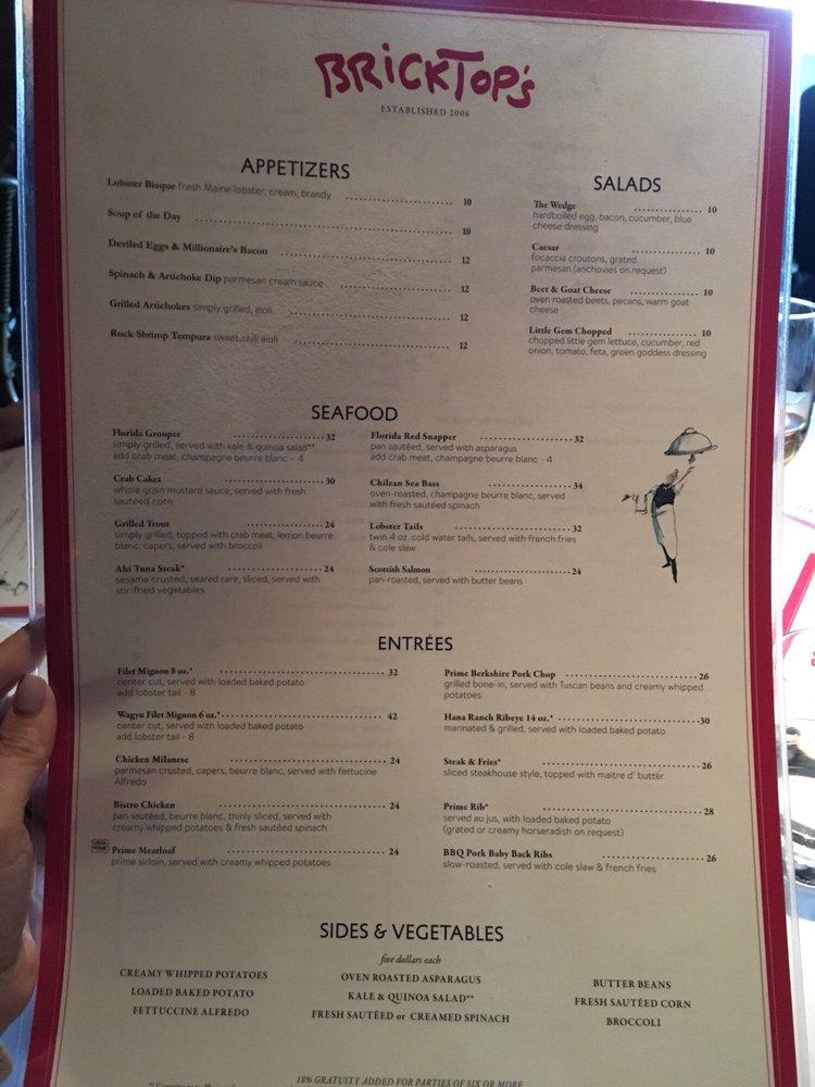Menu at BrickTop's restaurant, Franklin, W McEwen Dr