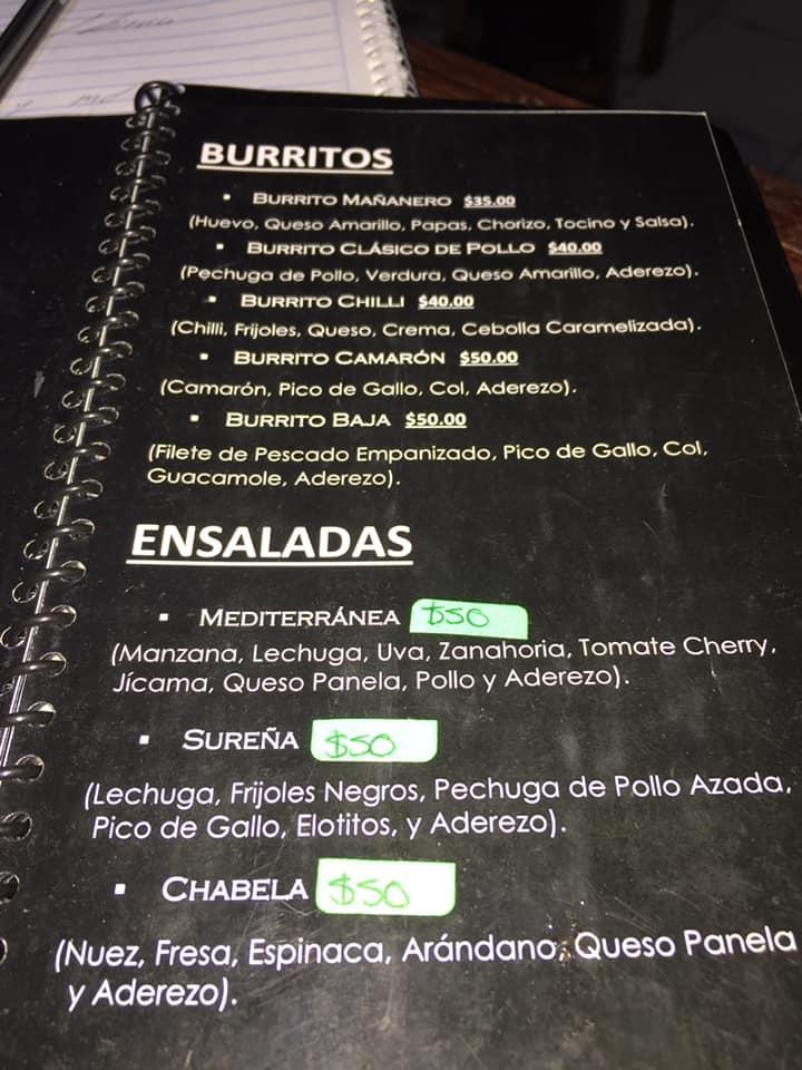Menu at El Torito restaurant, Tlaltizapán