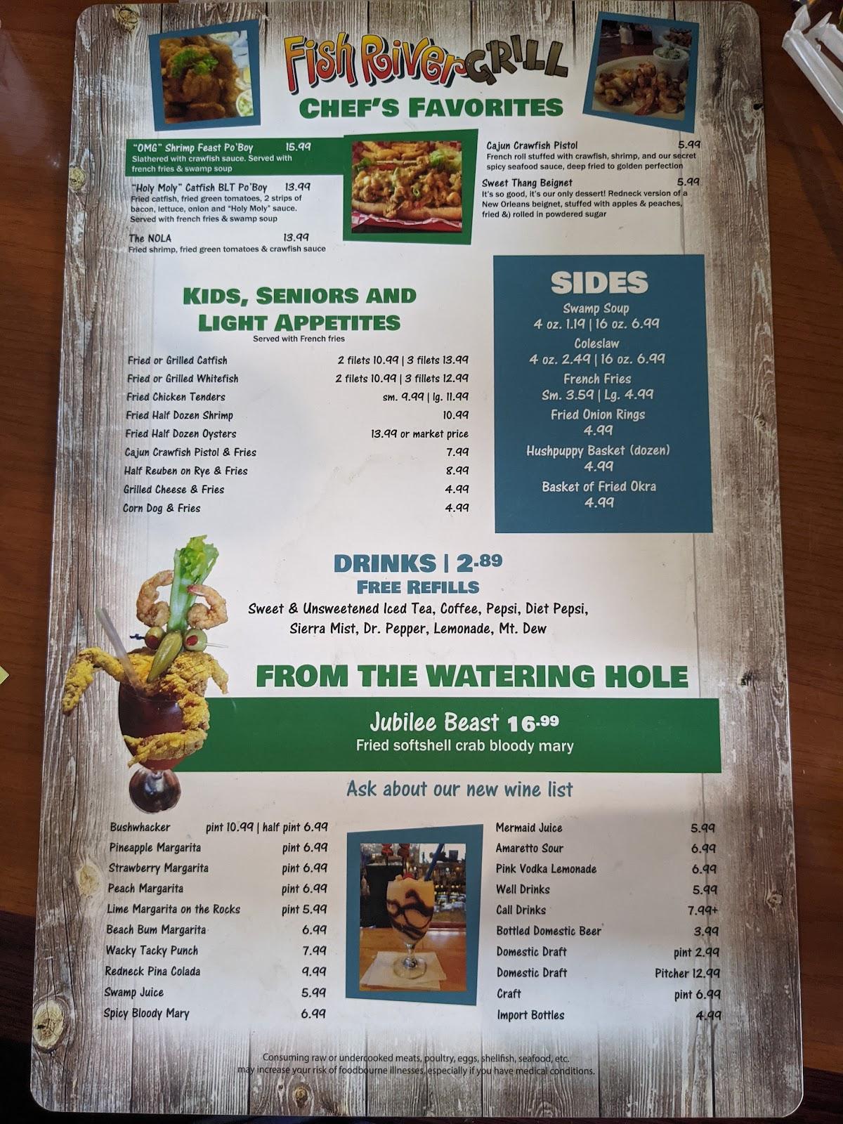 Menu at Fish River Grill restaurant, Foley