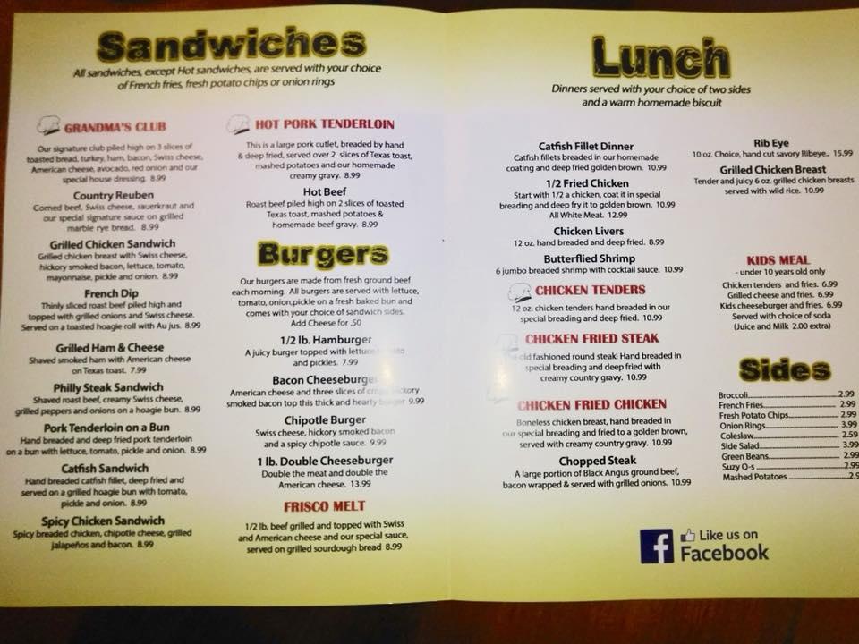 Carta de Grandma's Cafe, Branson, 9 Treasure Lake Dr