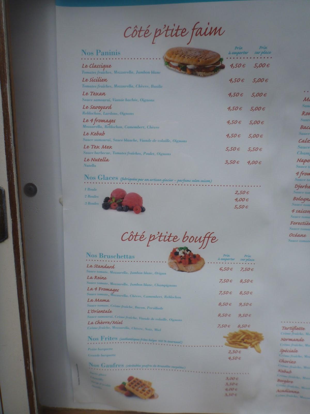 Menu at La Mama fast food, Saint-Aubin-sur-Mer