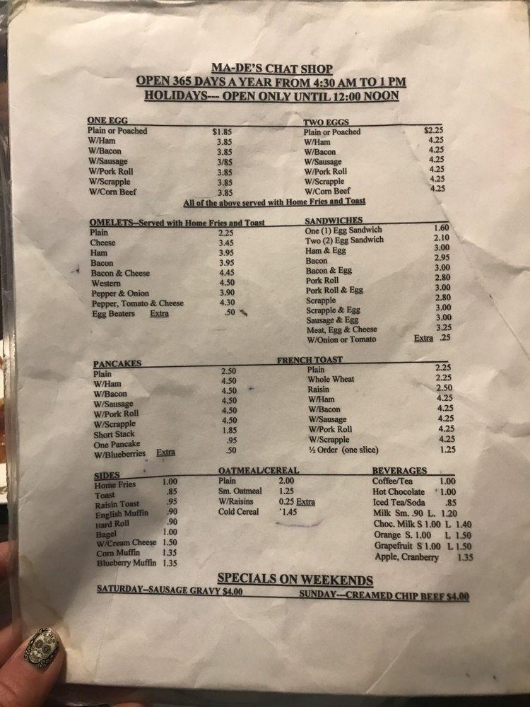 Menu at Ma-De-Chat Shop restaurant, Milford