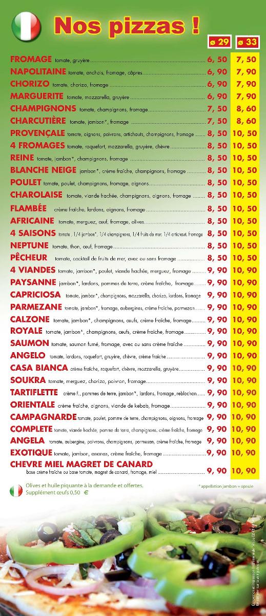 Menu at PIZZA ANGELA restaurant, Bouchemaine, 1 Rue du Petit Vivier