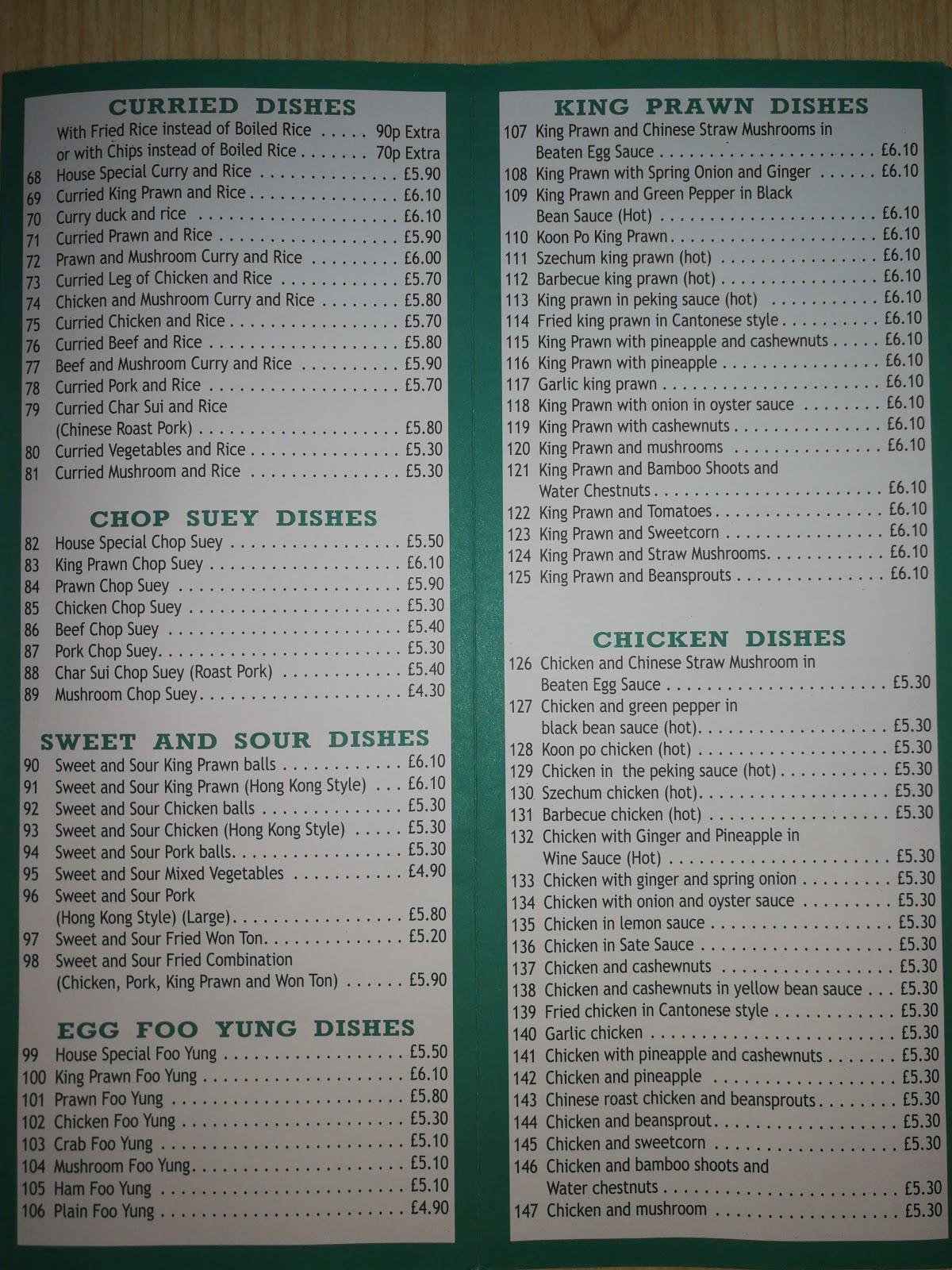 Menu at Phoenix fast food, Amesbury
