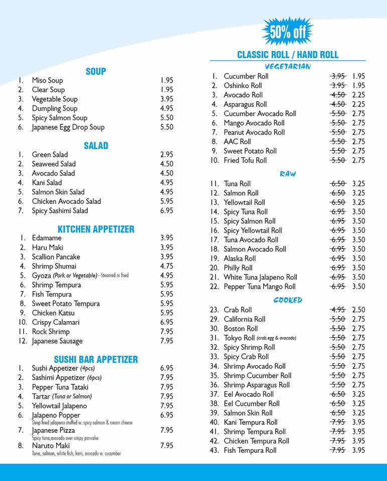 Menu at SUSHI X restaurant, Warminster