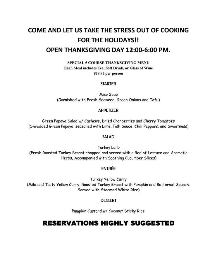 Menu at Soulisa's Fine Thai Dining restaurant, Landrum