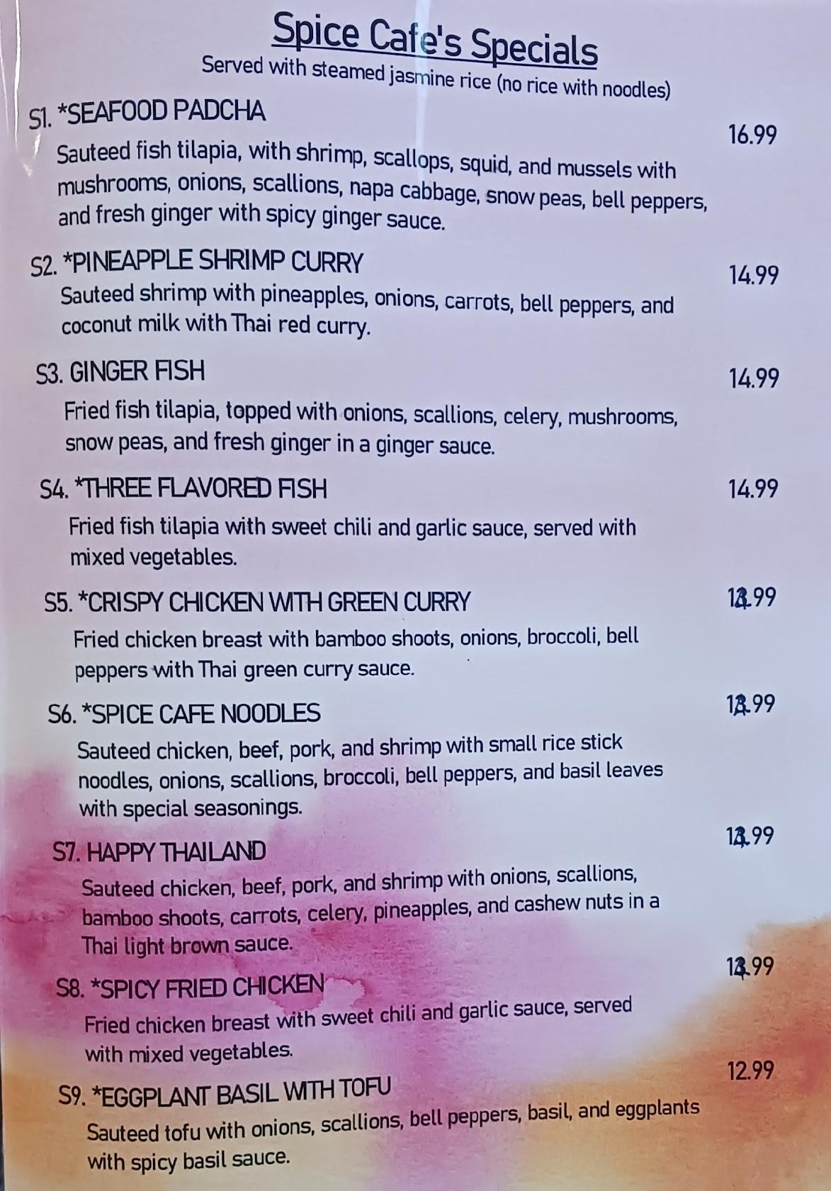 Menu at Spice Cafe, Southern Pines, 225 W Morganton Rd Suite A