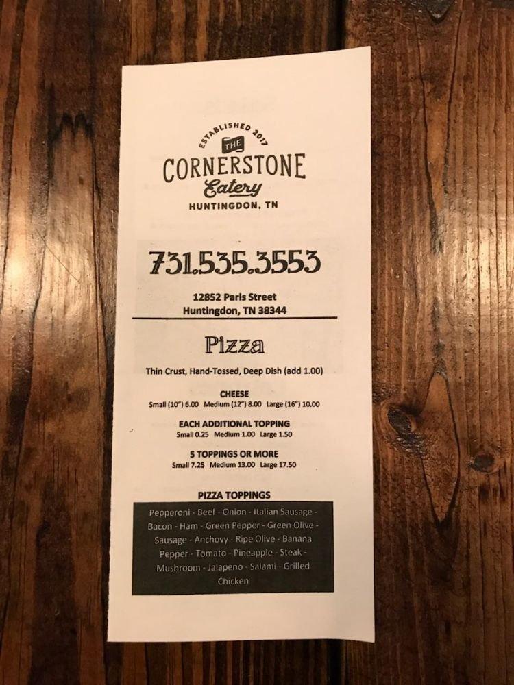 Menu at The Cornerstone Eatery pizzeria, Huntingdon