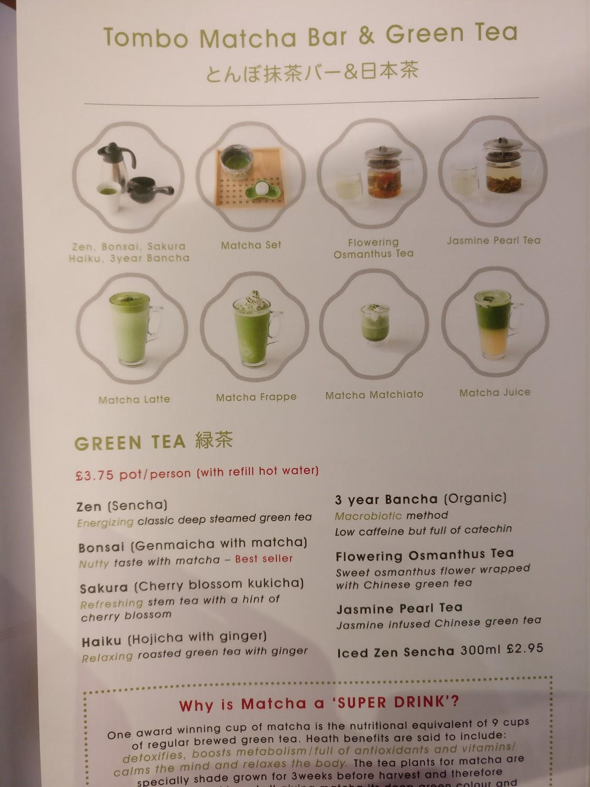 Menu at Tombo Japanese Cafe, London, 29 Thurloe Pl