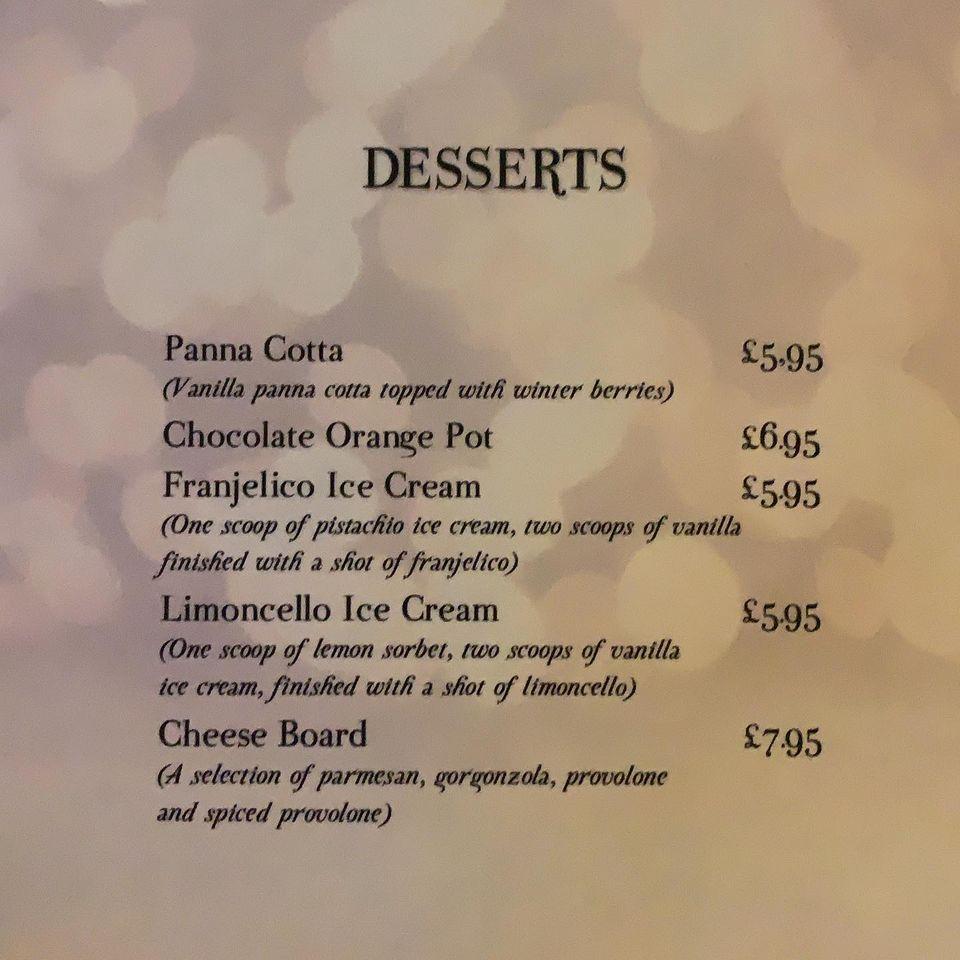 Menu at Casa Bianca restaurant, Abergavenny