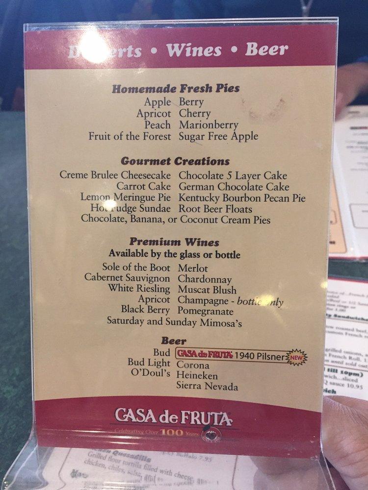 Menu at Casa de Fruta Restaurant, USA