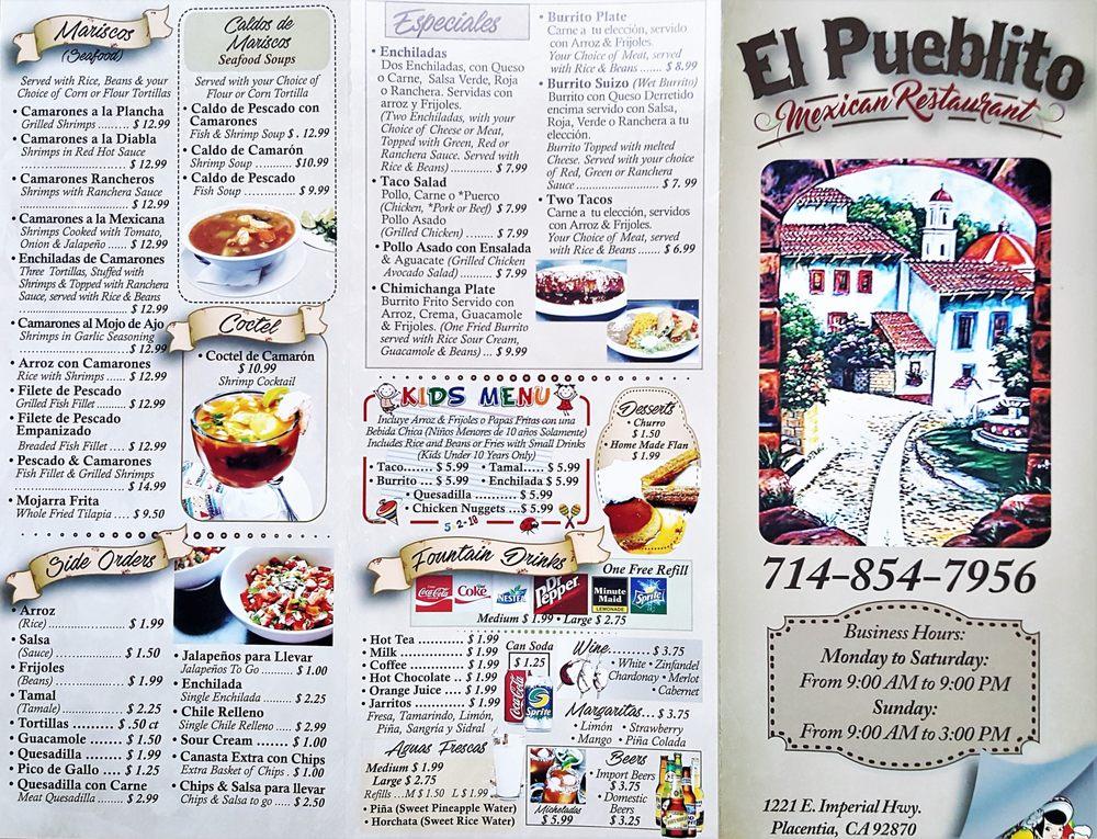 Menu at El Pueblito restaurant, Placentia