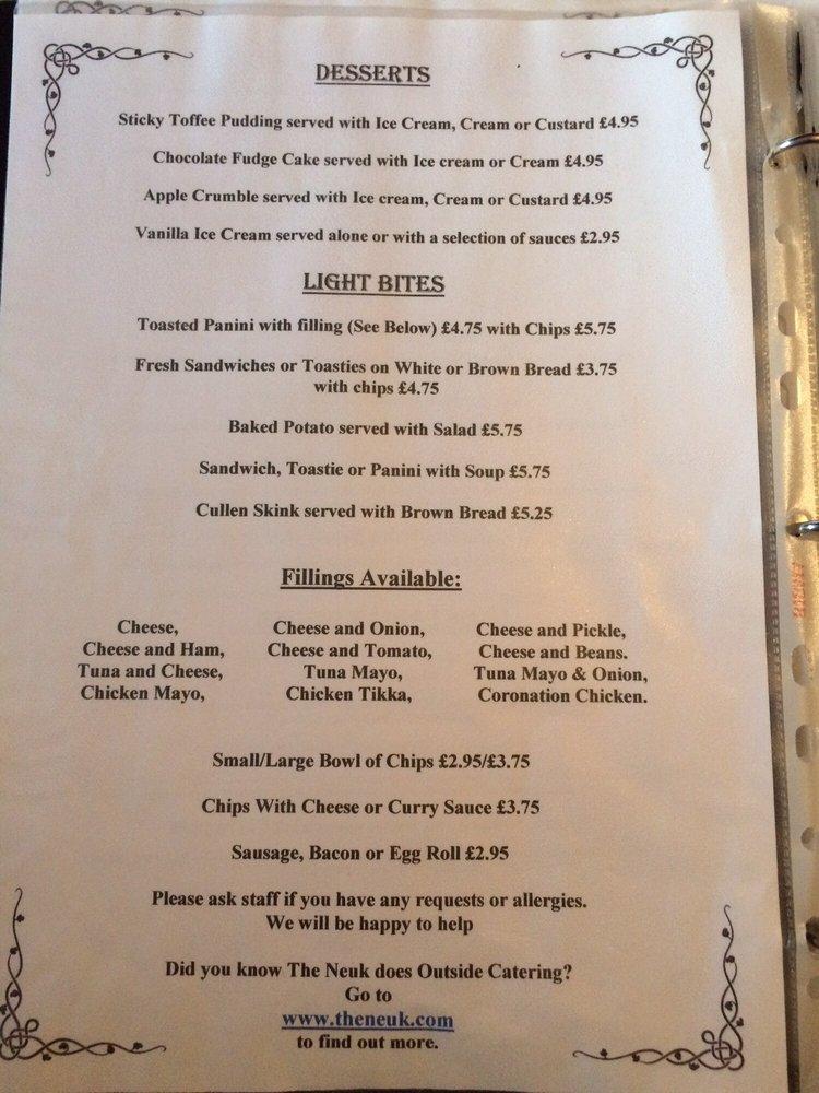 Menu at The Neuk restaurant, Aberdeen