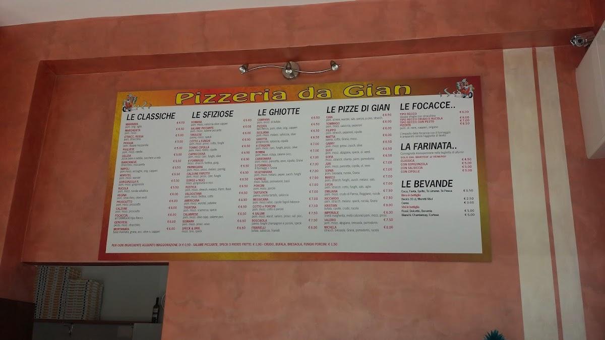 Menu at Pizzeria da Gian, Genoa