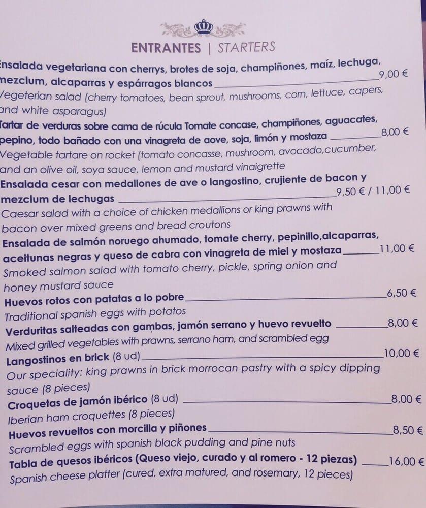 Menu at Restaurante La Casa del Rey, Estepona