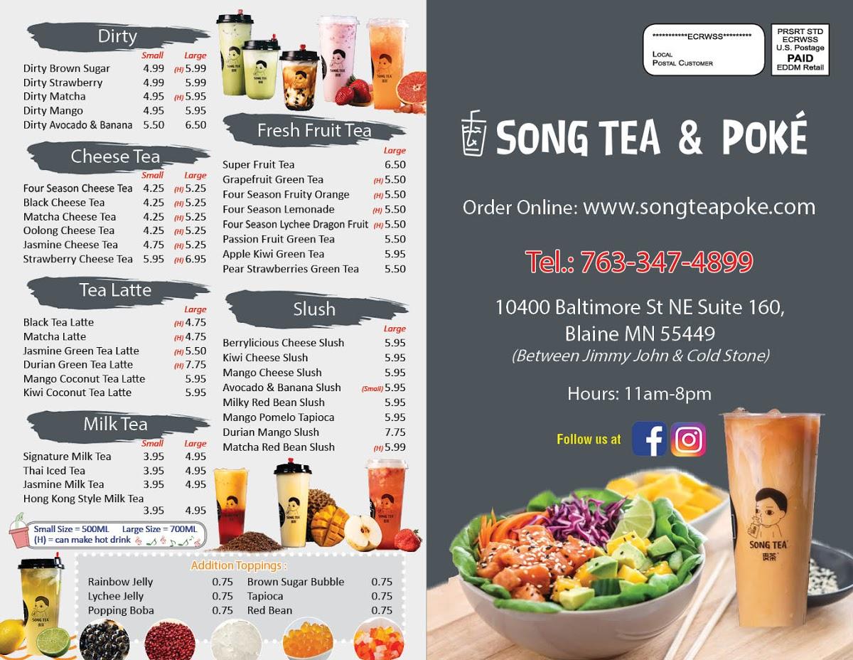 Menu at Song Tea & Poke, Blaine