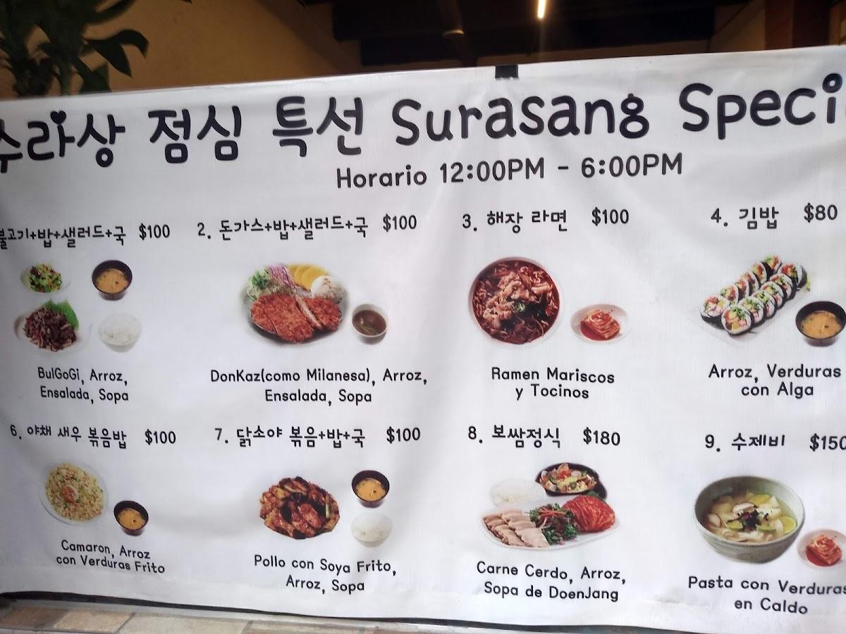 Carta de Surasang Restaurante Coreano, Ciudad López Mateos