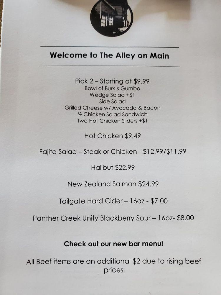 Menu at The Alley on Main pub & bar, Murfreesboro