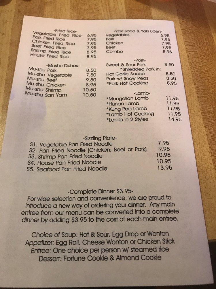 Menu at Yu Garden Asian Cuisine restaurant, Taos
