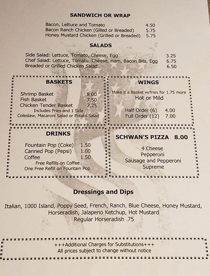 Menu at American Legion pub & bar, Bluffton