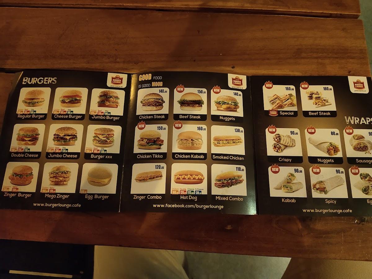 Menu at Burger Lounge, Kattangal