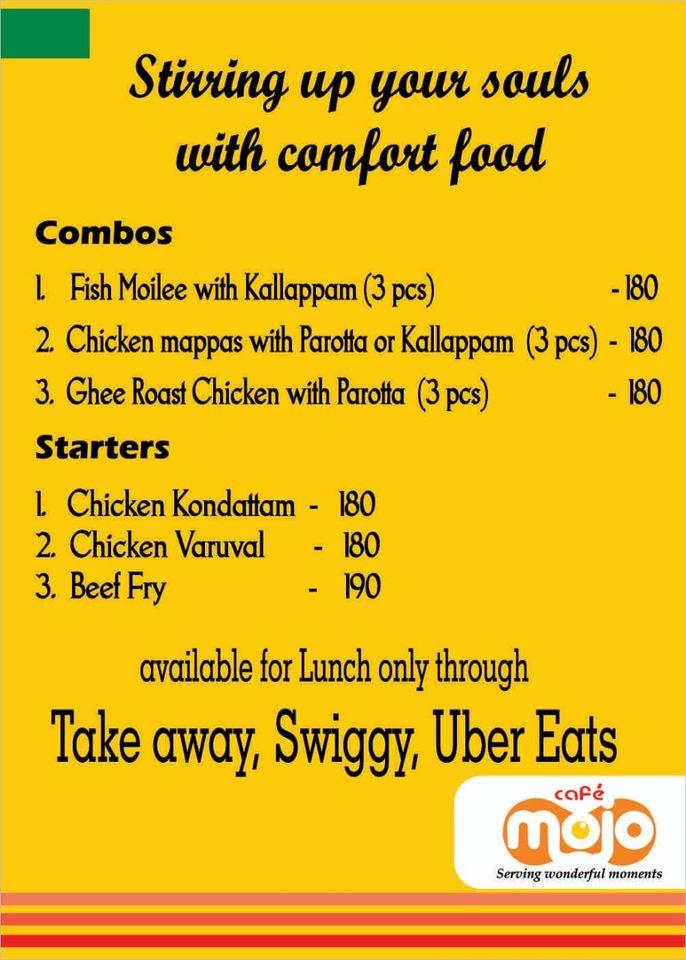 Menu at Café Mojo, Thiruvananthapuram